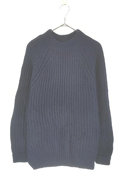 古着 70s 英国製 Atlantis Weathergear 畦編み ローゲージ ヘビー ウール ニット モックネック セーター M