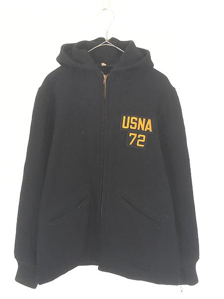 古着 60s 米軍 USNA 「NAVY」 パッチ ミリタリー メルトン ウール カデット パーカー コート ブラック S