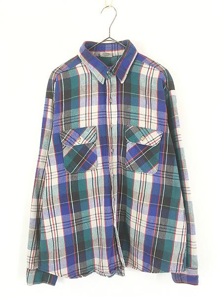 古着 90s USA製 FIVE BROTHER カラフル チェック ヘビー フランネル シャツ ヘビネル XL