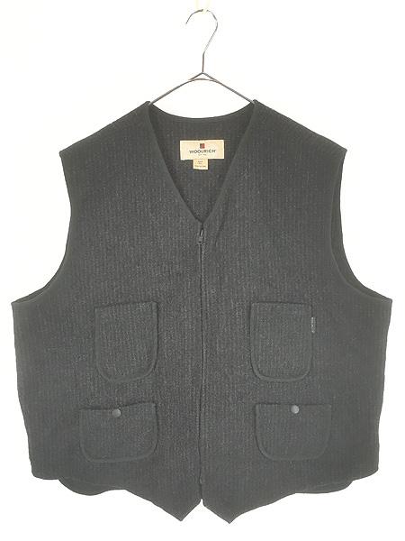 古着 00s WoolRich ごま塩 ソルト&ペッパー ストライプ ウール ハンティング ビーチ ベスト 2XL