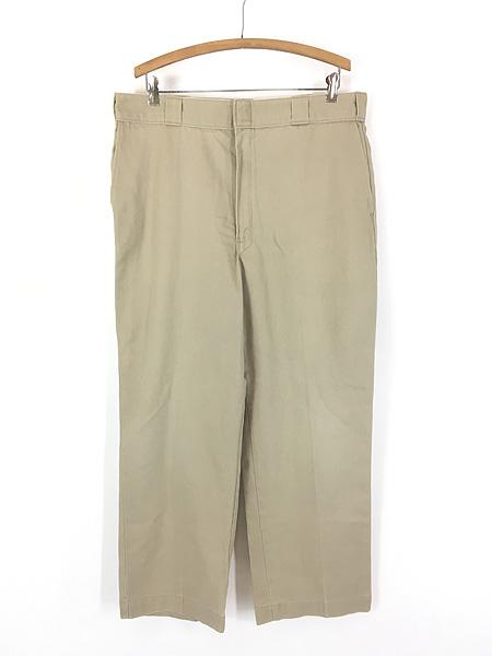 古着 80s USA製 Dickies コットンツイル ワーク チノ パンツ チノパン ストレート カーキ W37 L28