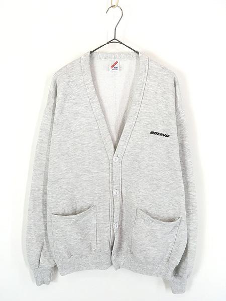 古着 80s USA製 Jerzees 「BOEING」 飛行機 企業 パチポケ オールド スウェット カーディガン グレー OSFA