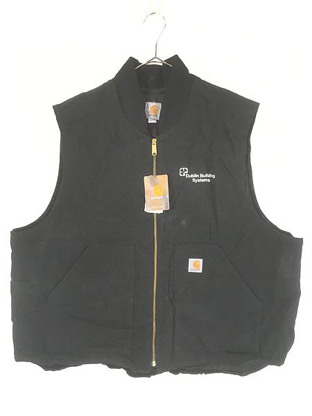 「Deadstock」 古着 Carhartt ブラック ダック 首リブ パデット ベスト 2XL