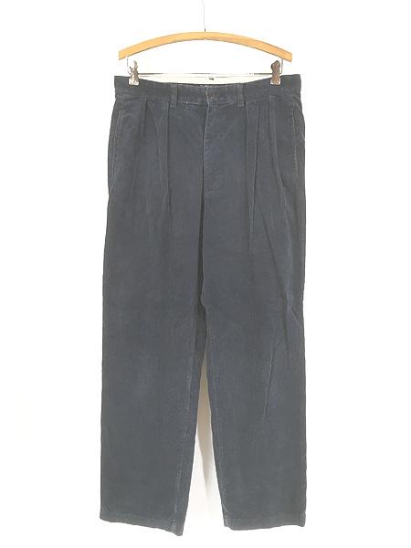 古着 90s Polo Ralph Lauren 太畝 コーデュロイ タック パンツ ストレート 紺 W33 L32