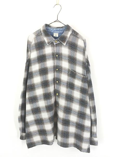 古着 90s STRUCTURE ブラウン オンブレ シャドー チェック フランネル ボックス シャツ ネルシャツ XL