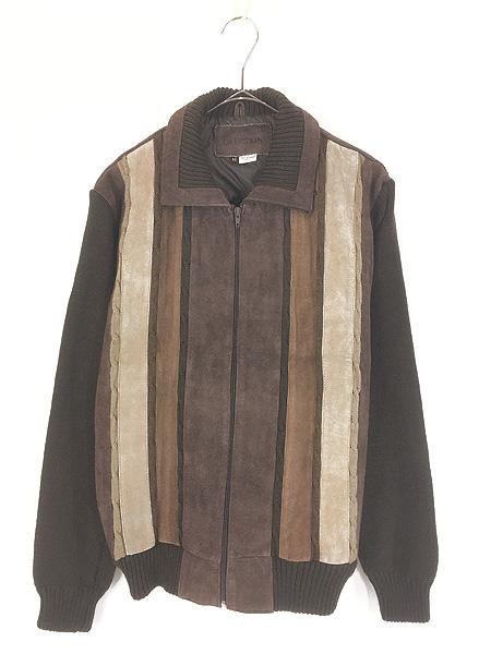 古着 80s DEERSKIN ニット コンビ 本革 スエード レザー ジャケット M