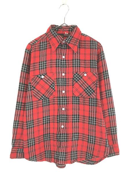 古着 70s BIG YANK レッド チェック ヘビー フランネル シャツ ヘビネル L位