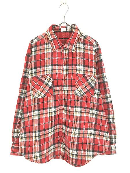 古着 70s MONTGOMERY WARD 好配色 チェック ヘビー フランネル シャツ ヘビネル XL