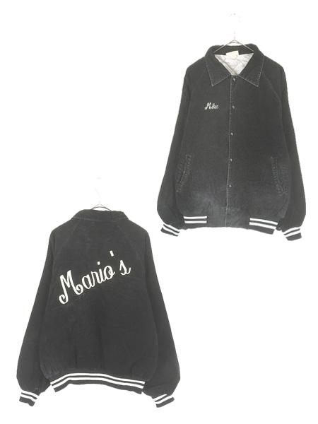 古着 80s USA製 「Mario's」 マリオ ステッチ パデッド 襟付 コーデュロイ ジャケット スタジャン ブラック L