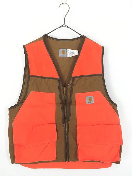 古着 80s USA製 Carhartt ネオン キルティング ブラウン ダック ハンティング ベスト XL