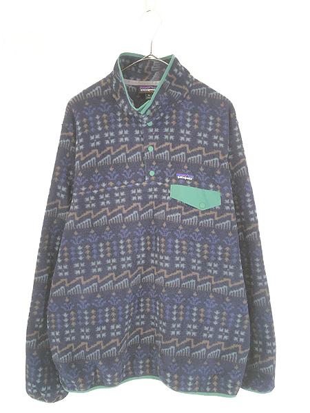 古着 21s Patagonia フラワー マルチ モチーフ 総柄 スナップT シンチラ フリース ジャケット XL ミント!!