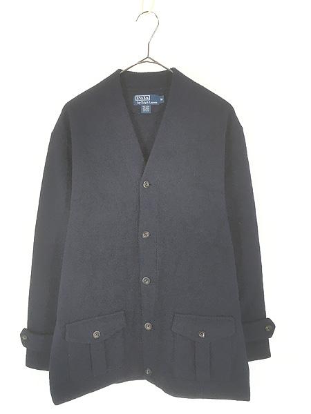 古着 Polo Ralph Lauren パチポケ 圧縮 ボイルド アンゴラ ウール ニット ジャケット ネイビー M