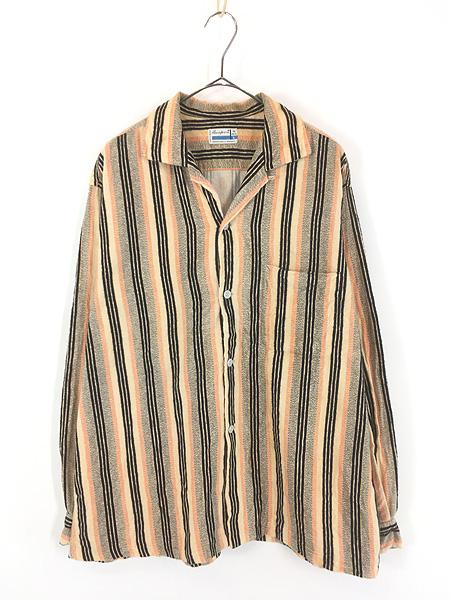 古着 60s USA製 Coopers 好配色 マルチ ストライプ 開襟 ボックス フランネル コットン シャツ ネルシャツ L