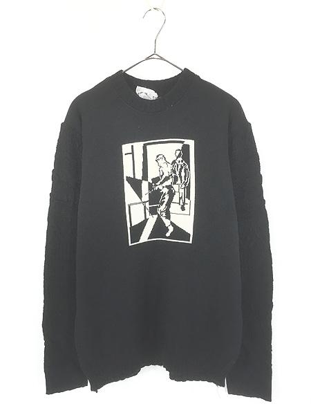 古着 90s France製 Hommes Faibles et Merveilleux モノクロ アート ジャガード ミックス ウール ニット セーター 4