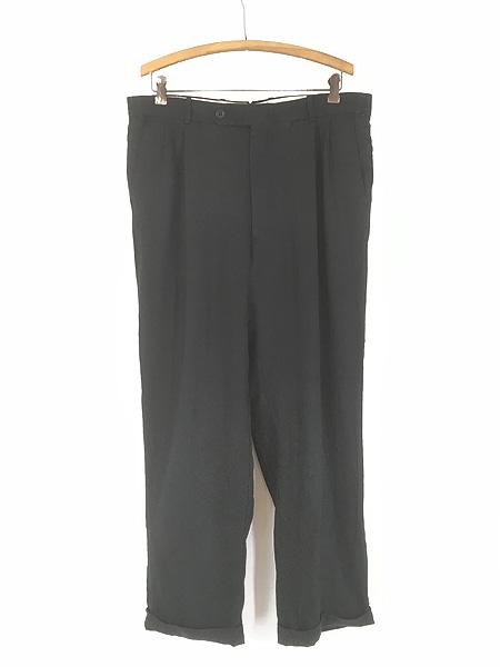 古着 80s USA製 Executive Collection by Tom James サスペンダーボタン ブラック リネン スラックス パンツ ストレート W35 L30