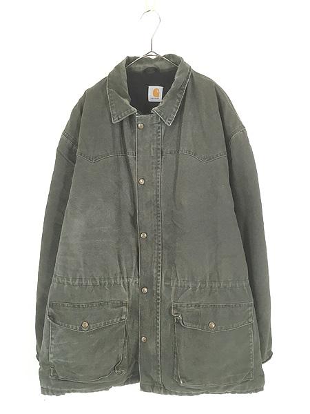 古着 Carhartt ウエスタンヨーク モスグリーン ダック パデット ミドル ジャケット XL位