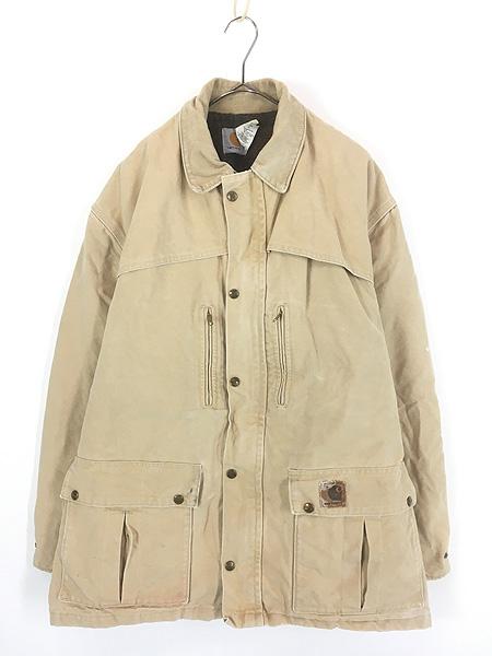 古着 90s USA製 Carhartt 裏地 チェック ブランケット ブラウン ダック ミドル ジャケット XL