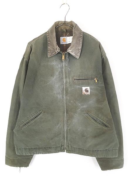 古着 90s USA製 Carhartt 裏地 チェック ブランケット モスグリーン ダック デトロイト ジャケット XL