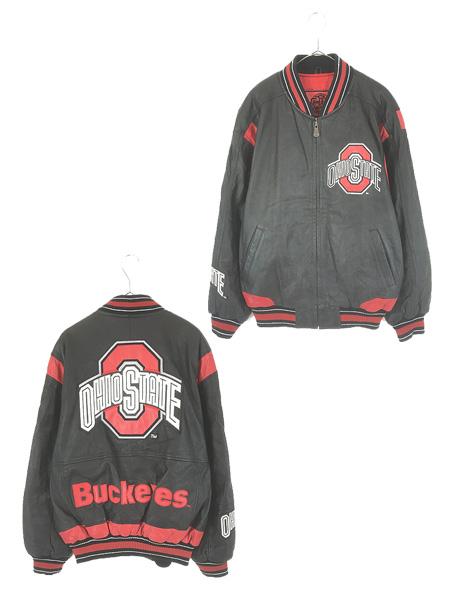 古着 90s Ohio State Buckeyes 本革 オールレザー スタジアム ジャケット スタジャン M