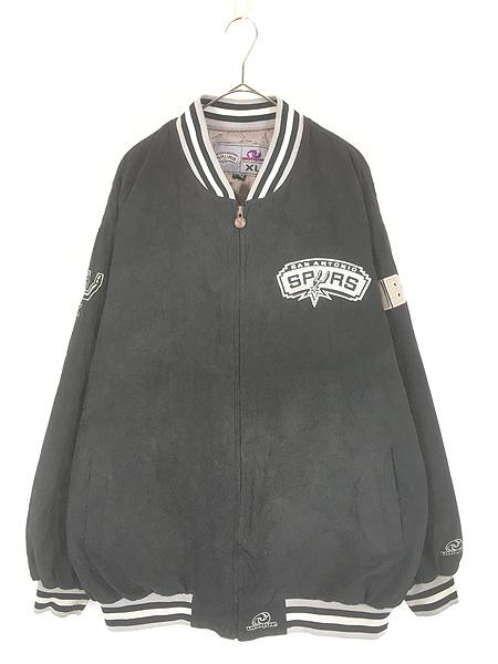 古着 90-00s NBA 「SAN ANTONIO SPURS」 フェイク スエード レザー スタジアム ジャケット スタジャン XL