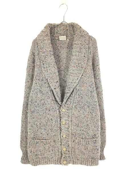 古着 70s Ireland製 LL Bean ローゲージ ネップ ドネガル ツイード ウール ニット カーディガン XL