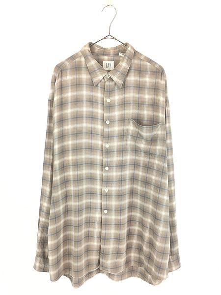 古着 00s GAP オンブレ シャドー チェック 総柄 100％ レーヨン シャツ XL