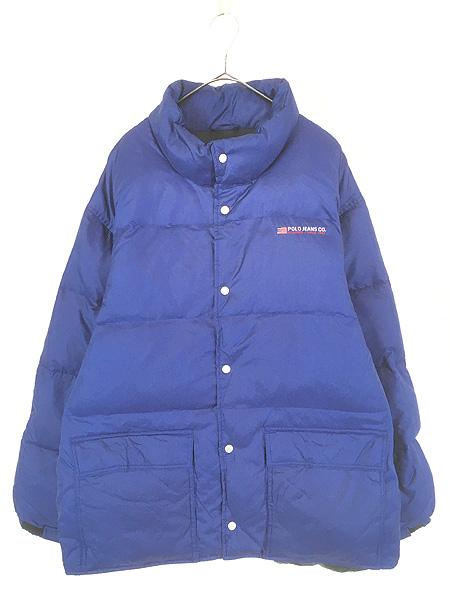 古着 90s POLO JEANS RalphLauren ロゴ ワンポイント ナイロン リップストップ ダウン ジャケット XL