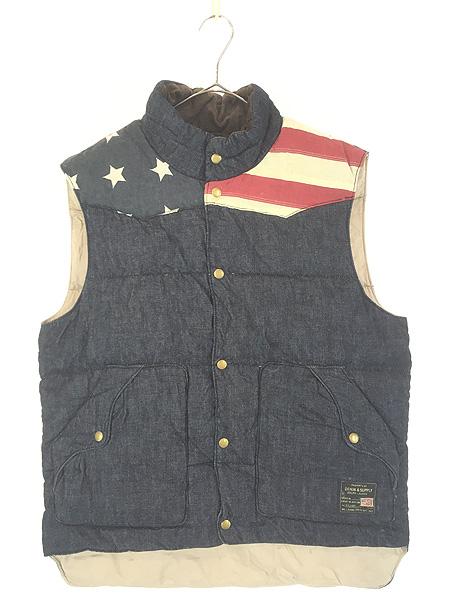 古着 DENIM & SUPPLY Ralph Lauren 星条旗 濃紺 インディゴ デニム ダウン ベスト M