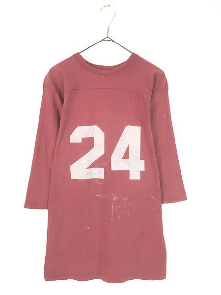 古着 60s Hane Sport 「24」 両面 ナンバリング フロッキー 100%コットン フットボール Tシャツ 七分袖 M