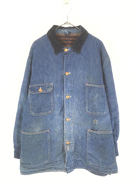 古着 60-70s BLUE BELL ブランケット ライナー インディゴ デニム ワーク カバーオール ジャケット 46
