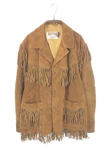 古着 80s USA製 Western by Schott フリンジ ウエスタン 本革 スエード レザー ジャケット 44