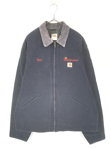古着 00s Carhartt ノーチェストポケット 「Budweiser」 刺しゅう DNY ダークネイビー ダック デトロイト ジャケット XL 古着