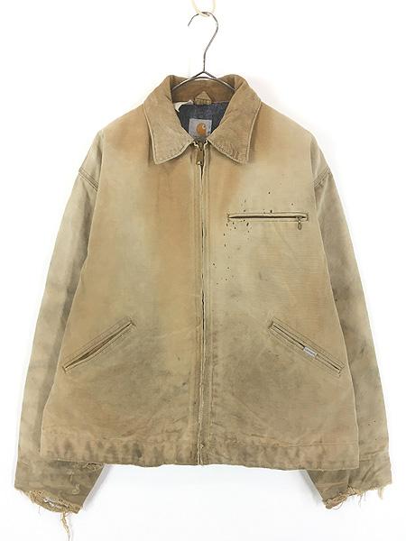 古着 80s USA様 Carhartt 裏地 ストライプ ブランケット フェード ブラウン ダック デトロイト ジャケット M位