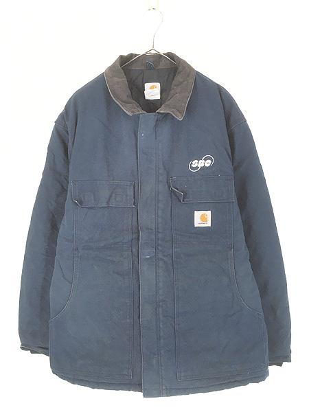 古着 90s- Carhartt ネイビー ダック パデット トラディショナル コート XL位