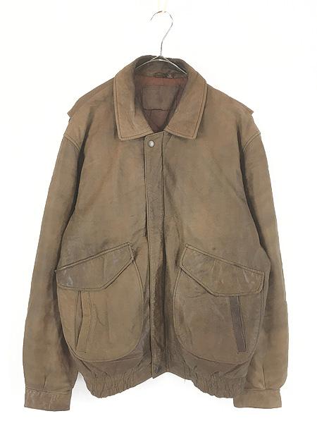 古着 90s Hunt Club Type A-2 本革 レザー パデッド フライト ジャケット LT