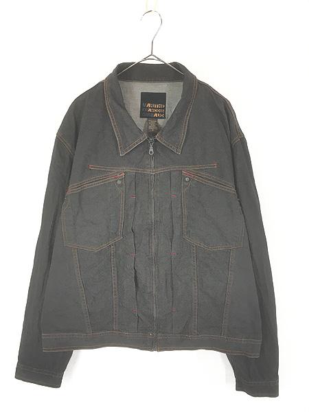 古着 00s MARITHE FRANCOIS GIRBAUD 先染め ブラック デニム フルジップ トラッカー ジャケット Gジャン XL