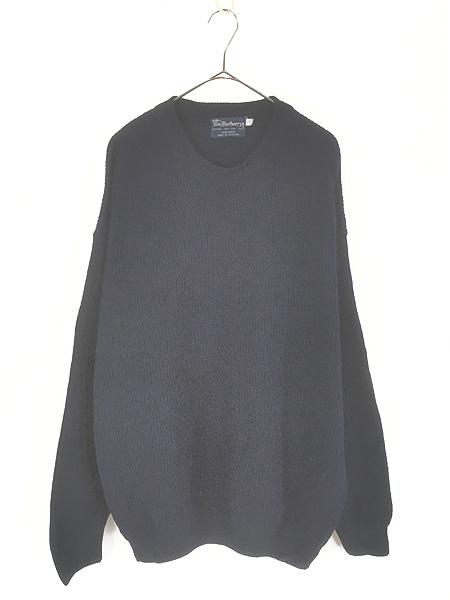古着 80s Scotland製 Burberrys 無地 プレーン Wネック 上質 ウール ニット セーター L