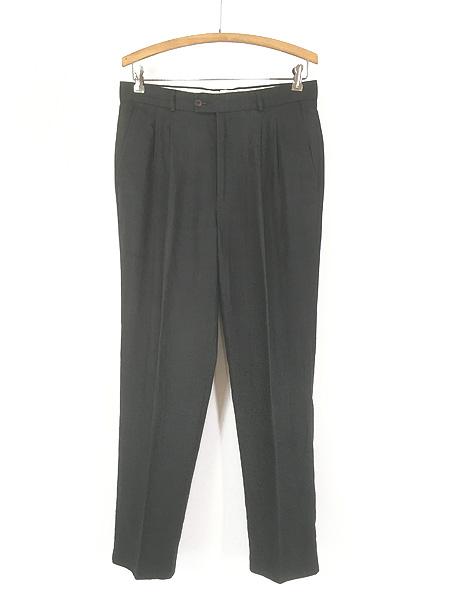 古着 80s io Gentelli 100% ブラック リネン タック パンツ スラックス ストレート W31 L28