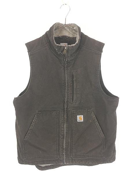 古着 Carhartt 裏ボア DKB ダークブラウン ダック ハイネック ベスト M