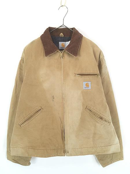 古着 80-90s USA製 Carhartt 裏地 ストライプ ブランケット フェード ブラウン ダック デトロイト ジャケット 48