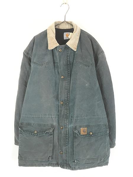 古着 80s USA製 Carhartt ウエスタンヨーク ブルー ダック 防寒 パデット ミドル ジャケット L