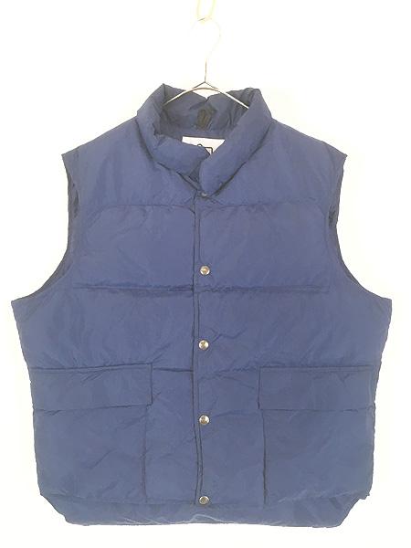 古着 80s USA製 WoolRich 軽量 100% ナイロン シェル グース ダウン ベスト 縦ポケ ネイビー L