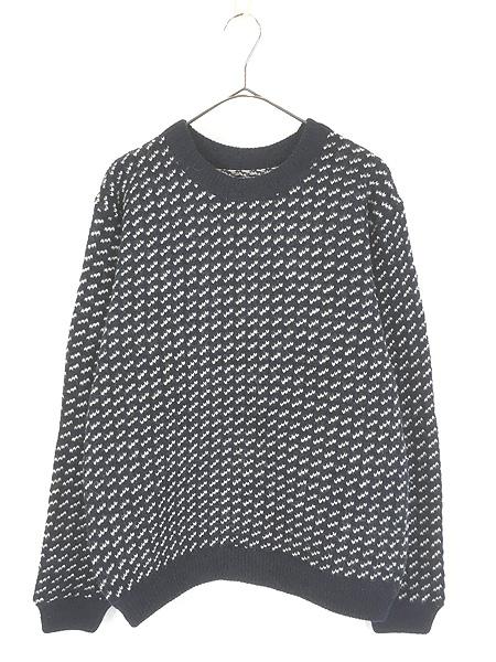 古着 80s ノルウェー製 LL Bean バーズアイ ヘビー ウール ニット セーター 紺 M