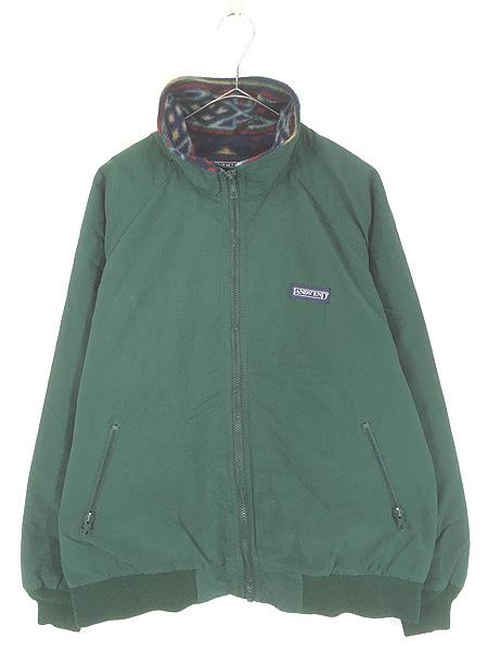 古着 90s LANDS' END 「Squall」 ネイティブ柄 フリース ライナー パデッド シェルド スコール ジャケット グリーン M位