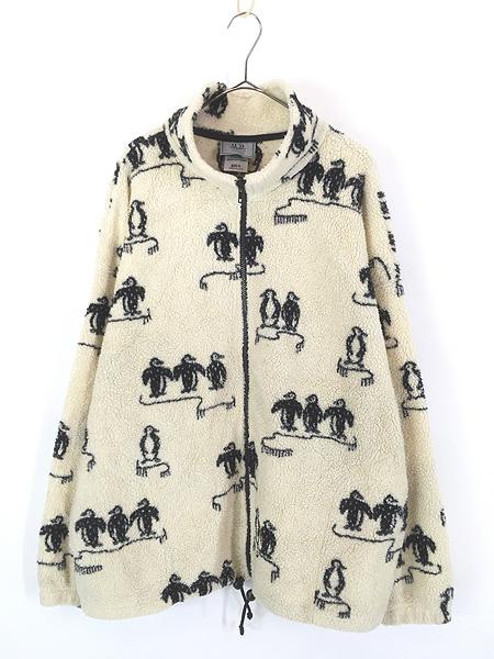 古着 90s USA製 WON'S WEAR ペンギン アニマル ボア フリース ジャケット XL