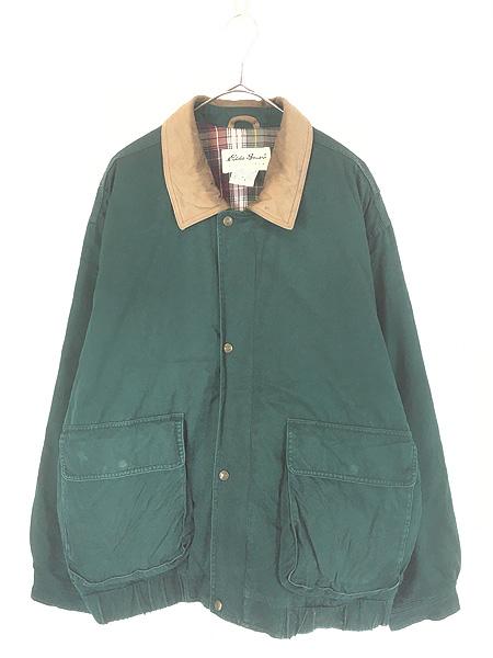 古着 90s Eddie Bauer 襟 本革 レザー コットン ツイル ダウン ジャケット L