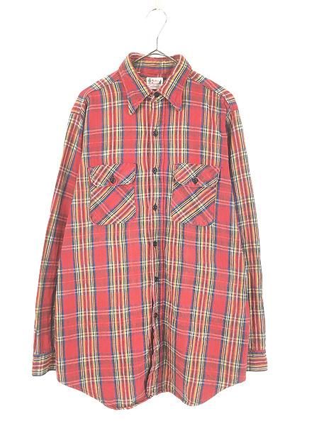 古着 70s USA製 5 FIVE BROTHER タータン チェック ヘビー フランネル シャツ ヘビネル 16 1/2