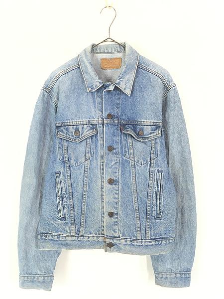 古着 80s USA製 Levi's 71506-0214 4th ポケット付 ブルー デニム トラッカー ジャケット Gジャン ロング丈 44L