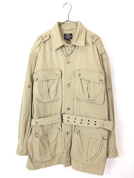 古着 90s Willis& チンスト & ロングロールスリーブ コットンツイル サファリ ジャケット コート L