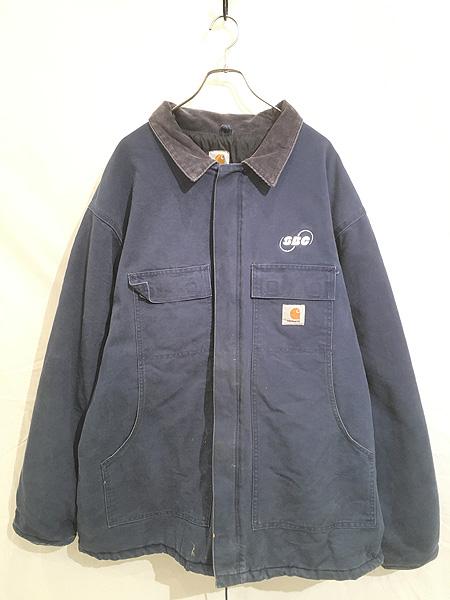 古着 00s USA製 Carhartt NVY ネイビー ダック パデット トラディショナル コート 54 Tall